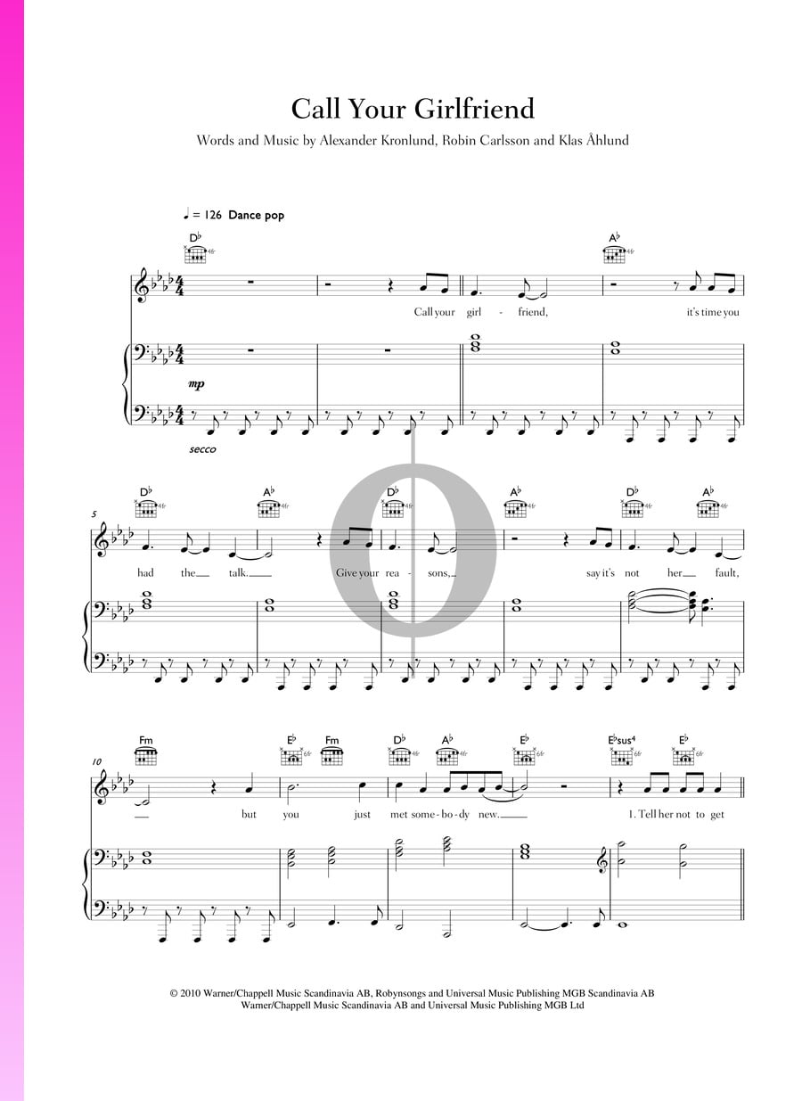 Call Your Girlfriend (Robyn) Piano Sheet Music - OKTAV