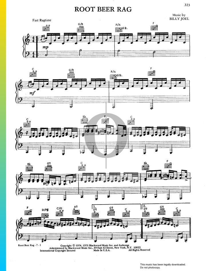 Root Beer Rag (Billy Joel) Piano Sheet Music - OKTAV