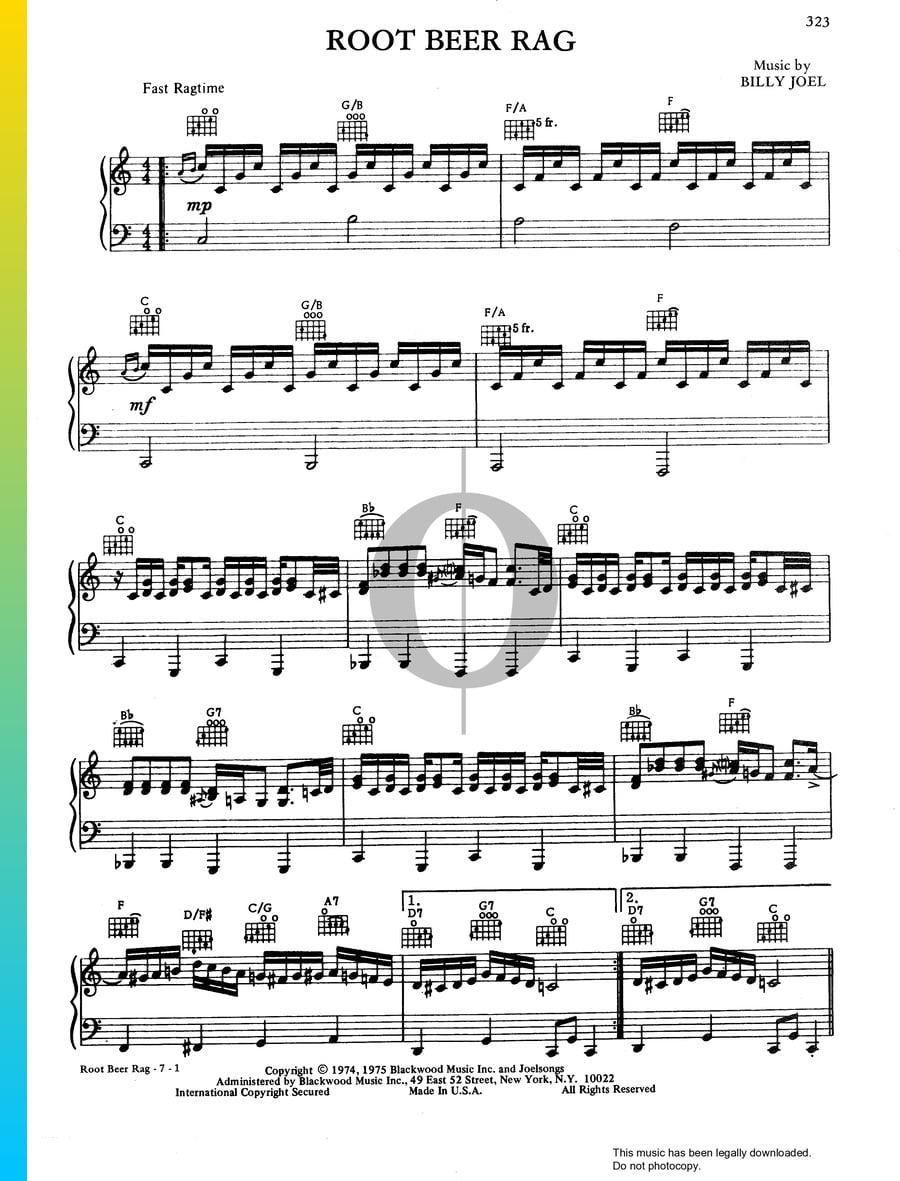 Root Beer Rag (Billy Joel) Piano Sheet Music - OKTAV