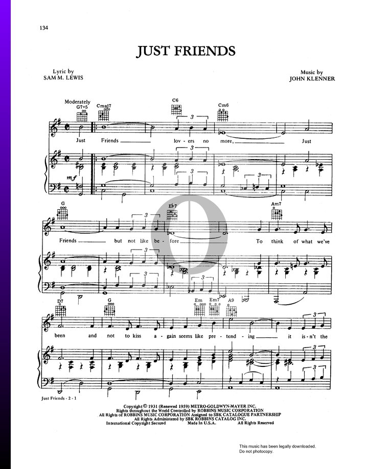 Just Friends (John Klenner) Piano Sheet Music - OKTAV