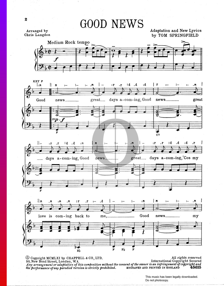 Good News (The Springfields) Piano Sheet Music - OKTAV