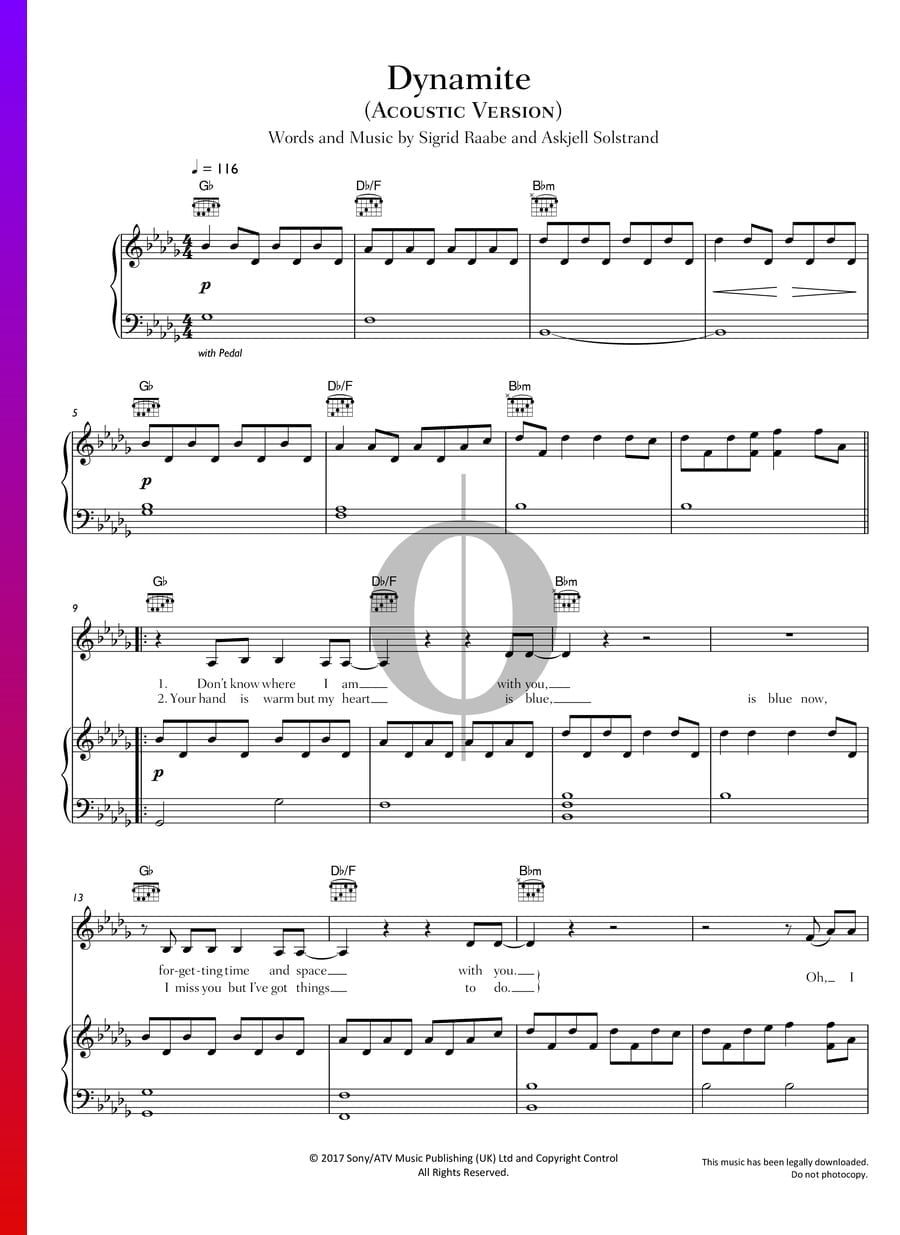 Dynamite (Sigrid) Piano Sheet Music - OKTAV