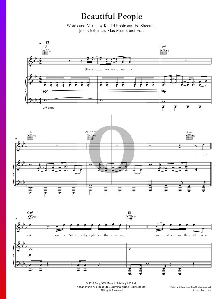 Beautiful People (Ed Sheeran, Khalid) Piano Sheet Music - OKTAV