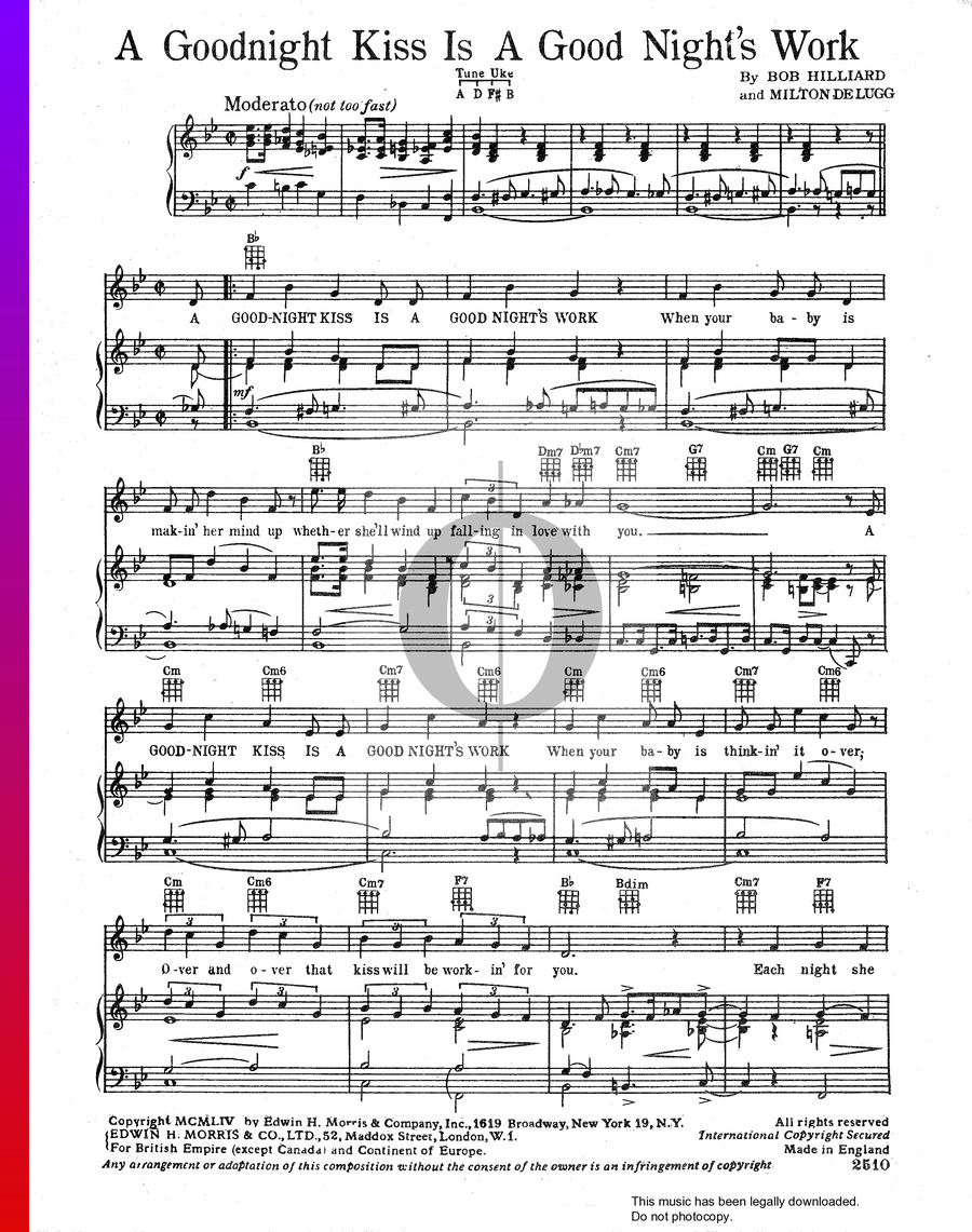 A Goodnight Kiss Is A Good Night's Work (Jill Corey) Piano Sheet Music ...