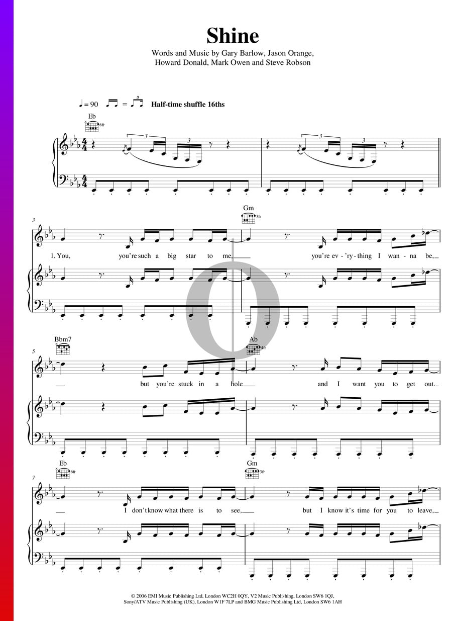 Shine (Take That) Piano Sheet Music - OKTAV
