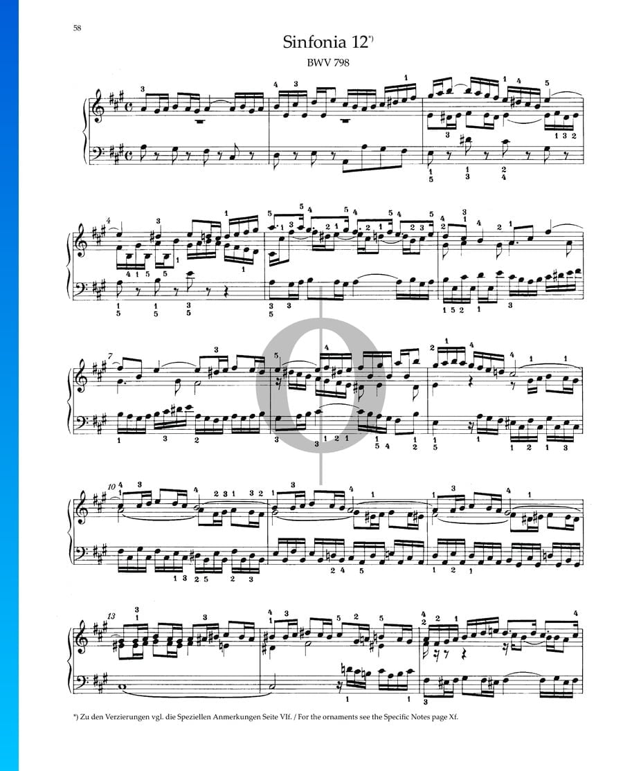 Sinfonia 12, BWV 798 (Johann Sebastian Bach) Piano Sheet Music - OKTAV