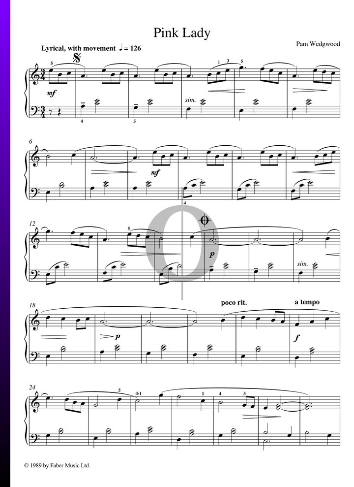 Pink Lady (Pam Wedgwood) Piano Sheet Music - OKTAV