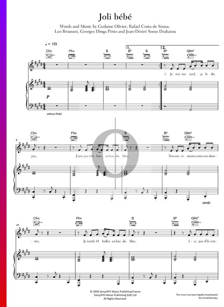 Joli bébé (Naza, Niska) Piano Sheet Music - OKTAV