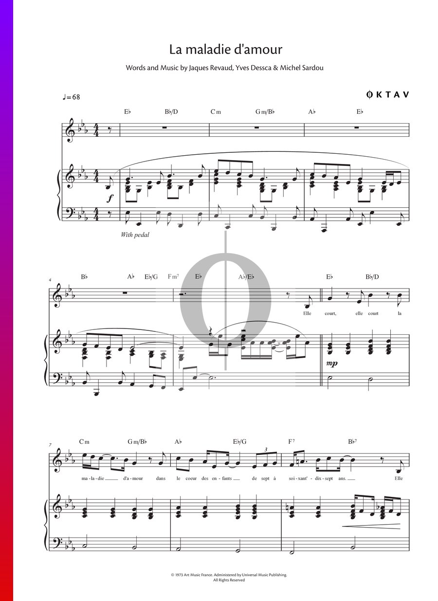 La maladie d'amour » Michel Sardou - Partitions de piano - OKTAV