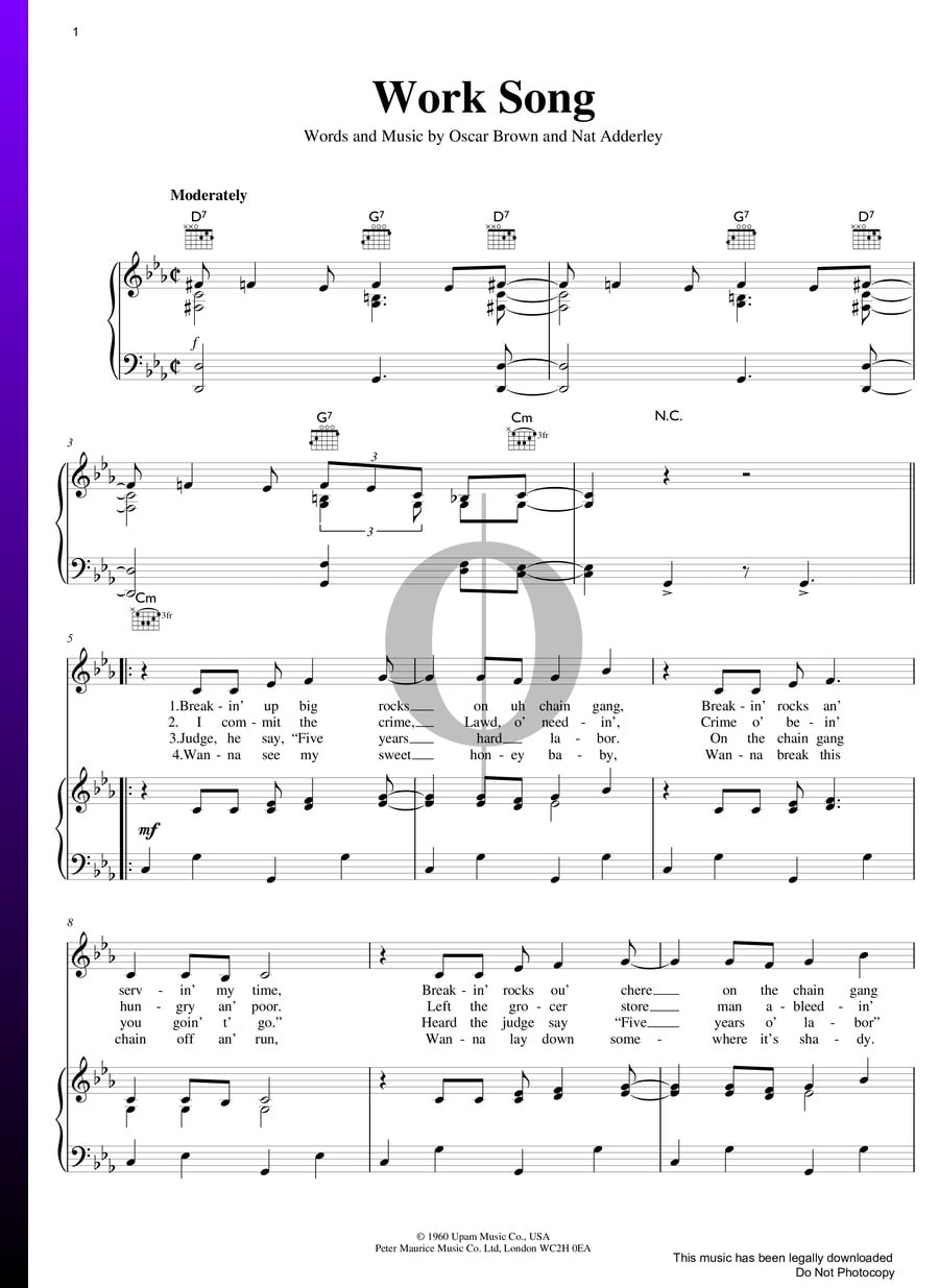 Work Song (Oscar Brown) Piano Sheet Music - OKTAV