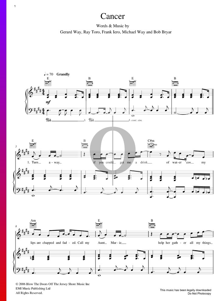 Cancer (My Chemical Romance) Piano Sheet Music - OKTAV