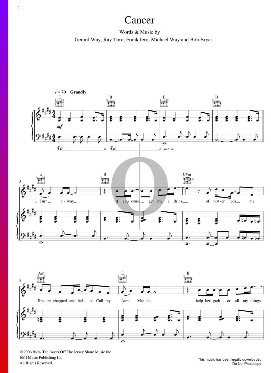 Cancer (My Chemical Romance) Piano Sheet Music - OKTAV