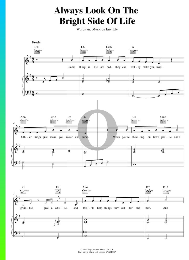 Always Look On The Bright Side Of Life Piano Sheet Music from Monty ...