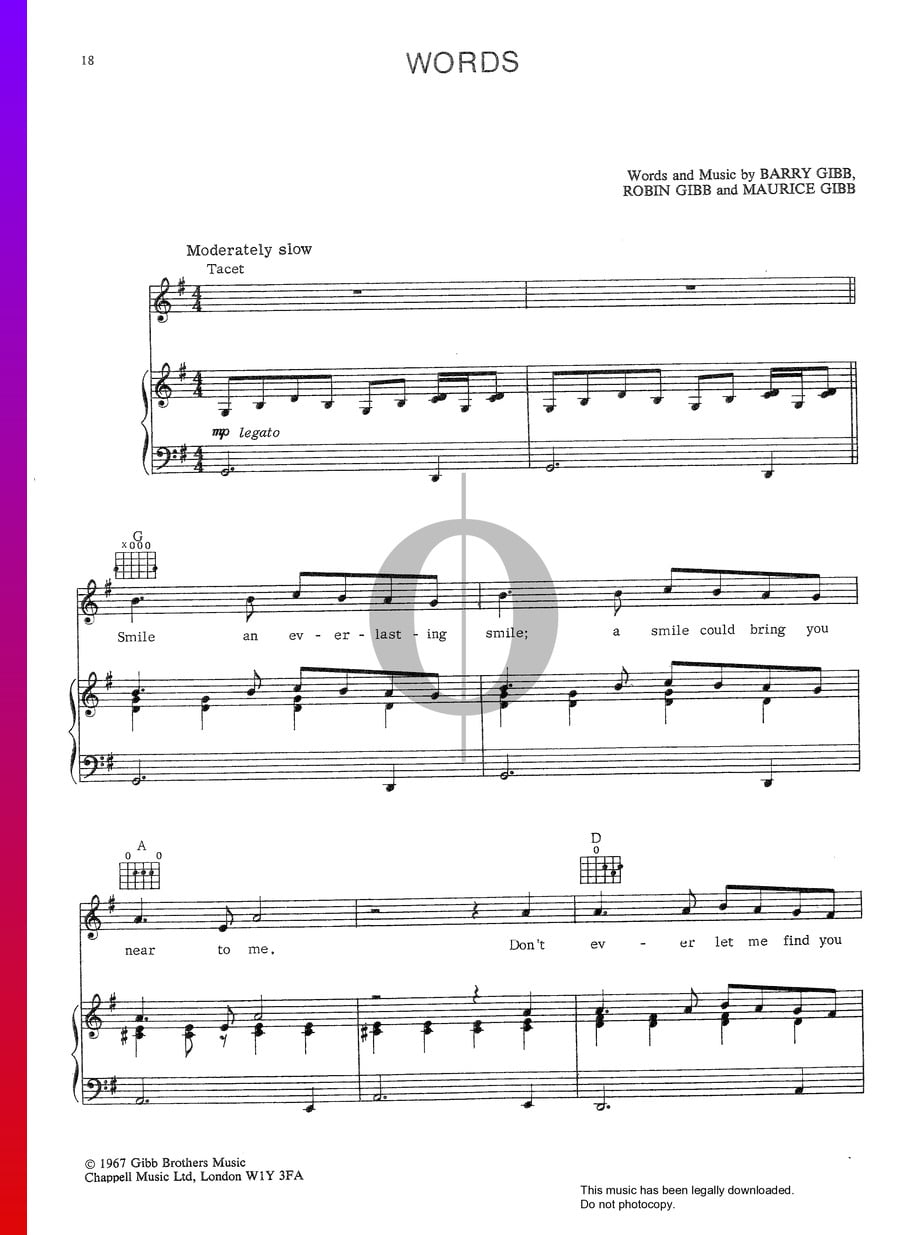 Words (Bee Gees) Piano Sheet Music - OKTAV