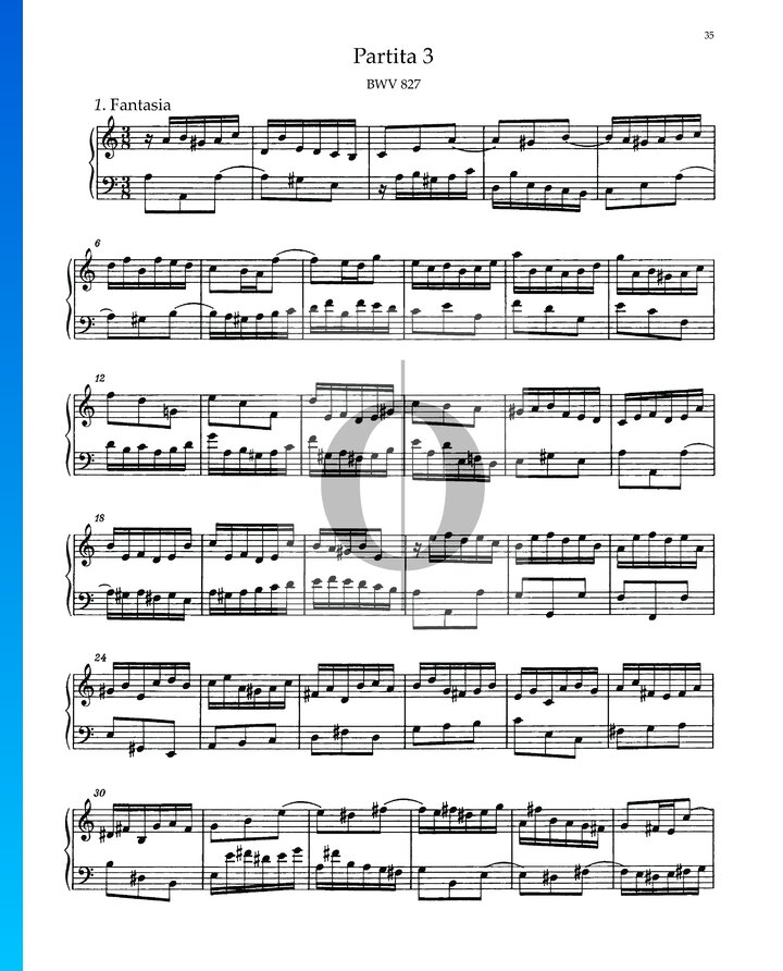 Partita 3, BWV 827: 1. Fantasia (Johann Sebastian Bach) Piano Sheet ...