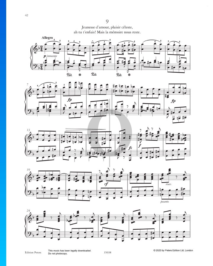 Étüde in F-Dur: Jeunesse d’amour, plaisir céleste, ah tu t’enfuis ...