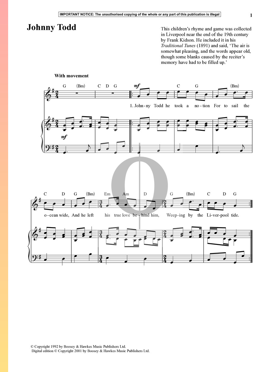 Johnny Todd (Frank Kidson) Piano Sheet Music - OKTAV