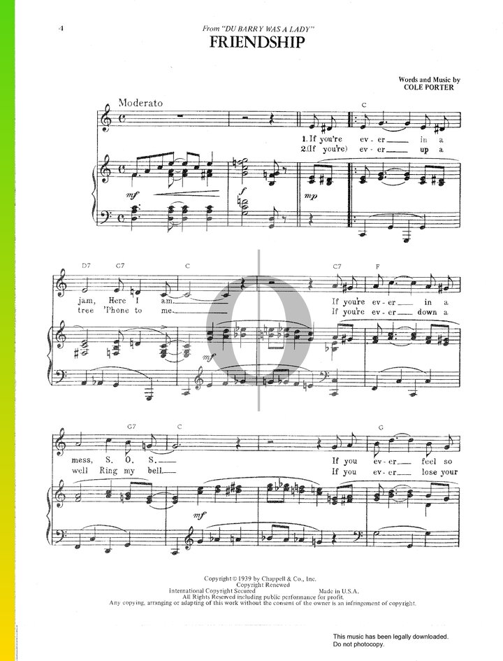 Friendship (Cole Porter) Piano Sheet Music - OKTAV