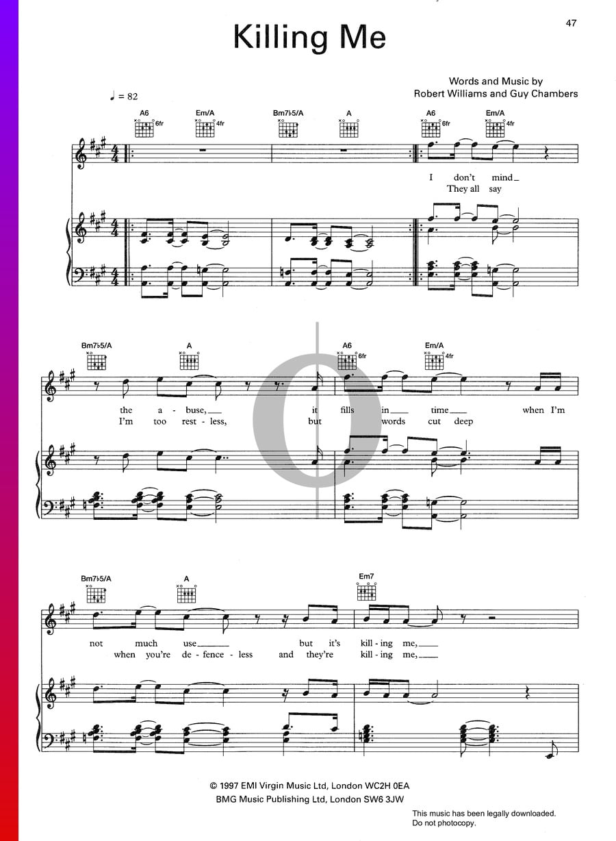 Killing Me Sheet Music (Piano, Voice, Guitar) - OKTAV