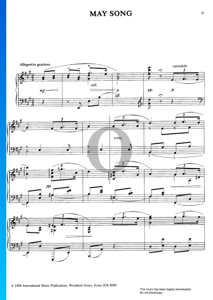May Song (Edward Elgar) Piano Sheet Music - OKTAV