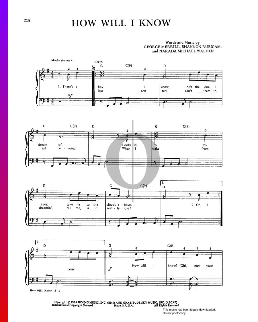 How Will I Know (Whitney Houston) Piano Sheet Music - OKTAV