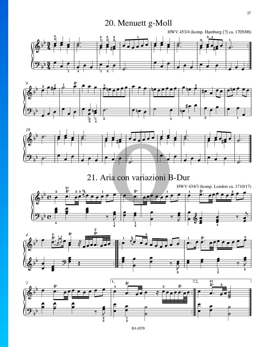 Menuet en Sol Minor, HWV 453/4 » Georg Friedrich Händel - Partitions de ...