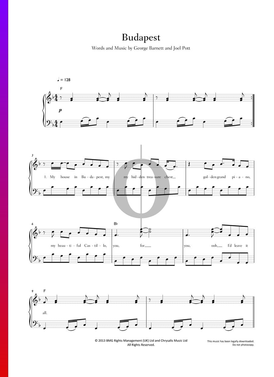 Budapest (George Ezra) Piano Sheet Music - OKTAV