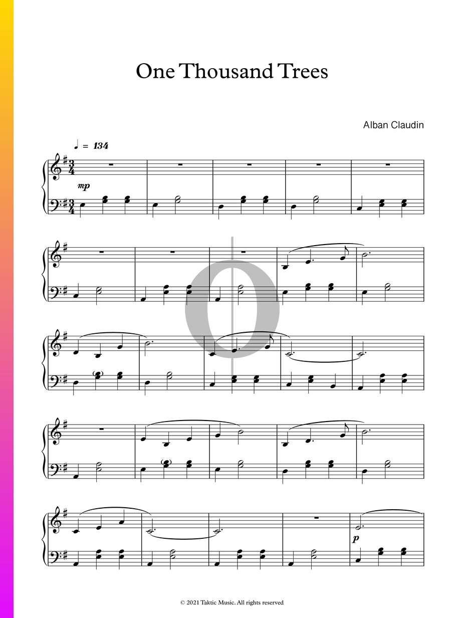 One Thousand Trees (Alban Claudin) Piano Sheet Music - OKTAV