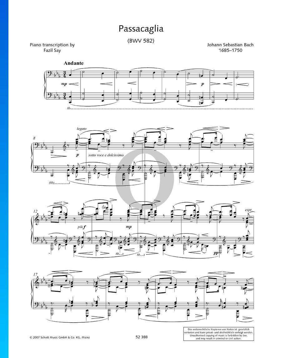 Passacaglia et Thema Fugatum, BWV 582 (Johann Sebastian Bach) Piano ...