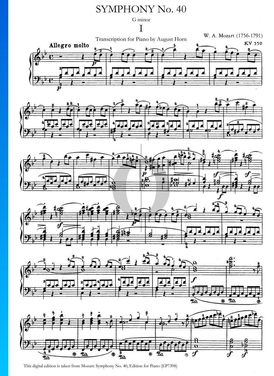 Symphony No.40 in G Minor, KV 550: Allegro molto (Wolfgang Amadeus Mozart) Piano Sheet Music - OKTAV