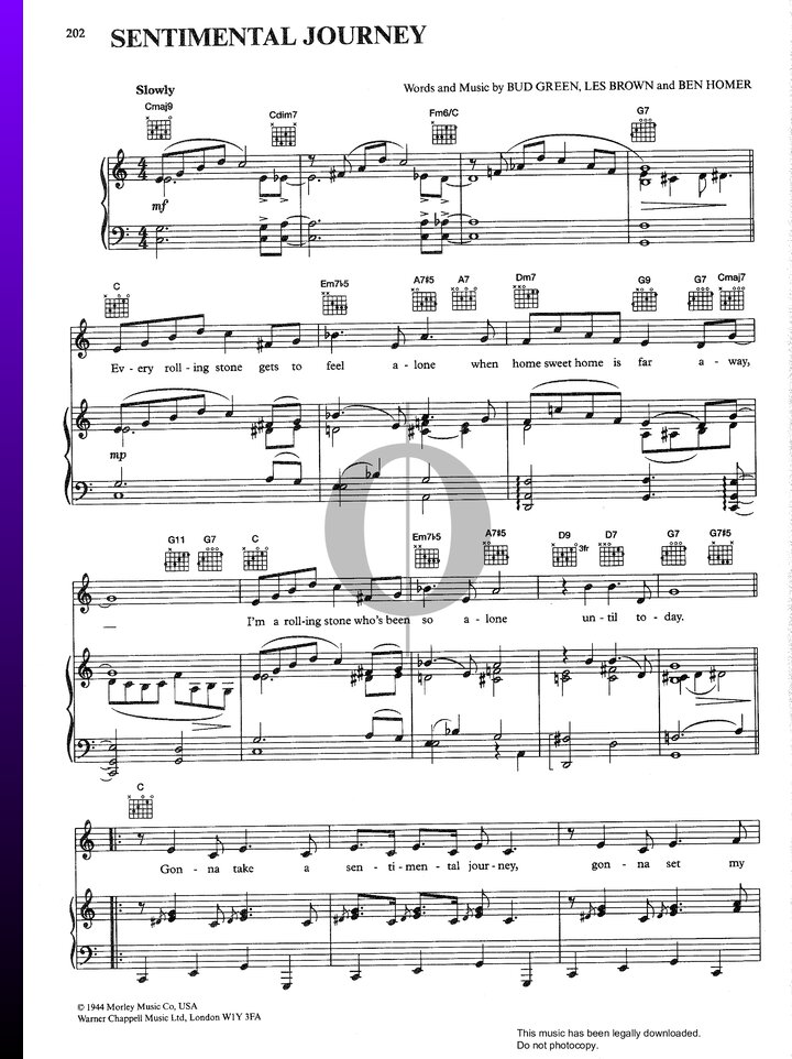 Sentimental Journey (Doris Day) Piano Sheet Music - OKTAV