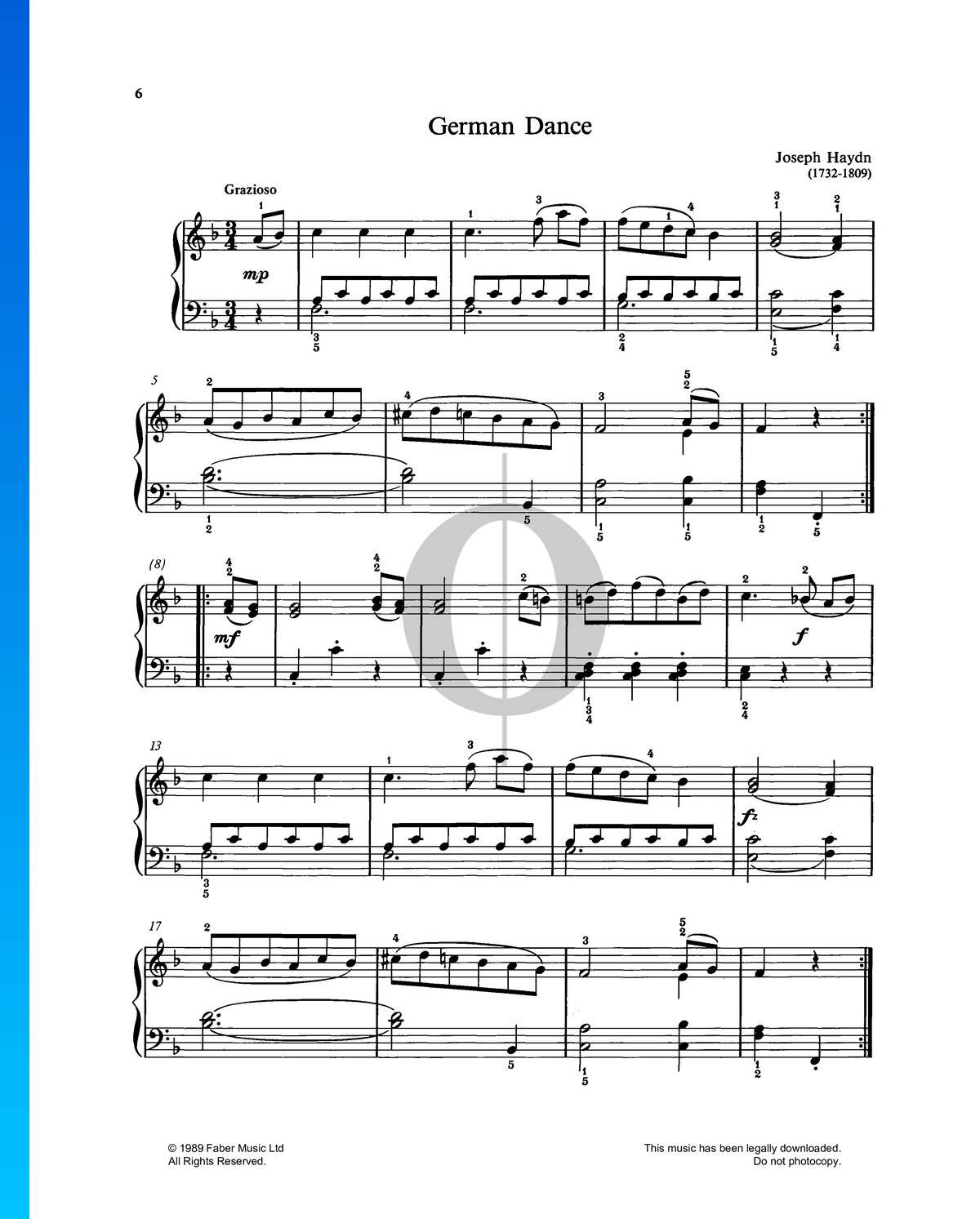 German Dance in F Major (Franz Joseph Haydn) Piano Sheet Music - OKTAV
