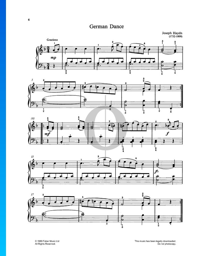 German Dance in F Major (Franz Joseph Haydn) Piano Sheet Music - OKTAV