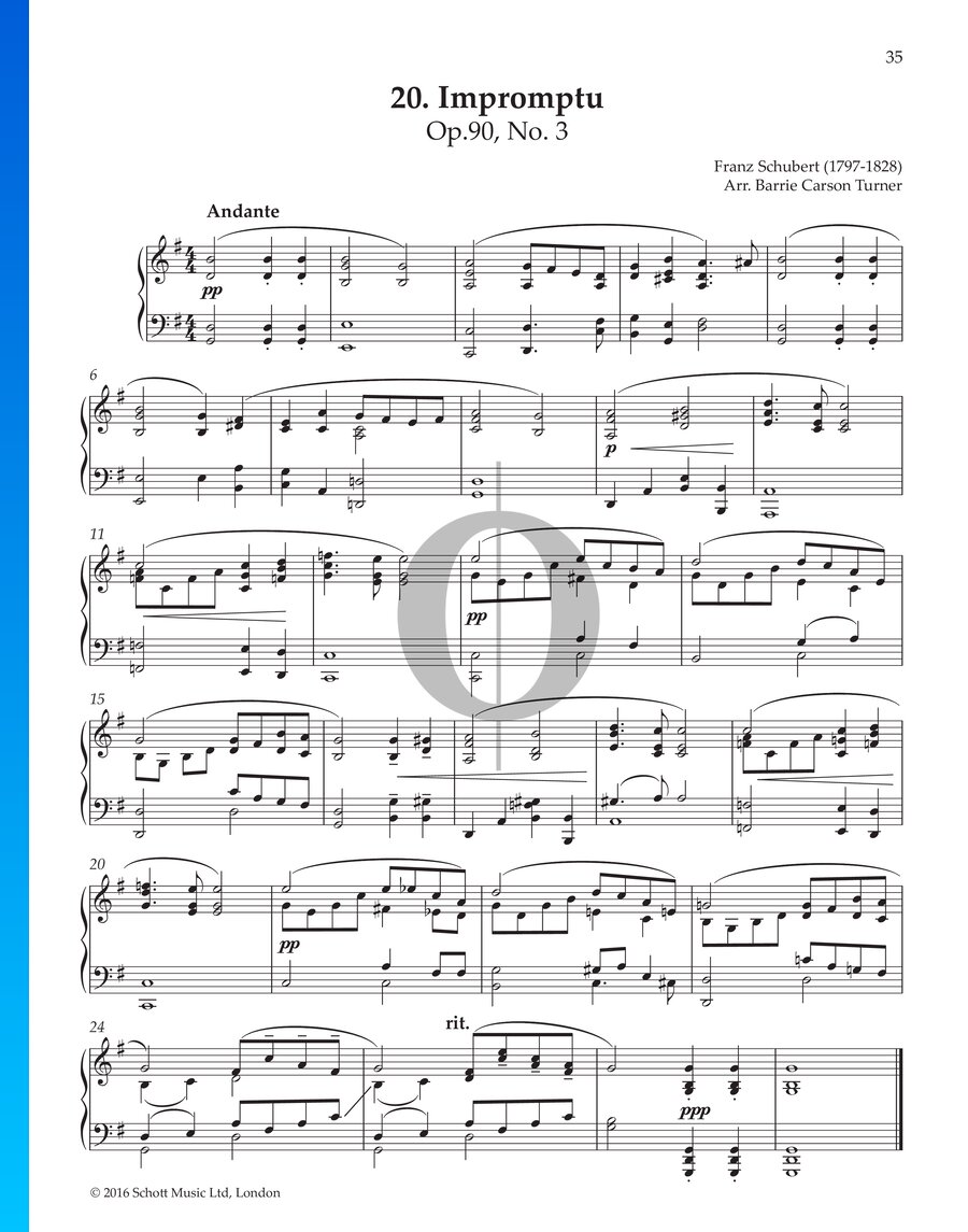 "Impromptu Ges-Dur, Op. 90 Nr. 3 (D899)" Noten (Piano Solo) von Franz Schubert - Niveau ...