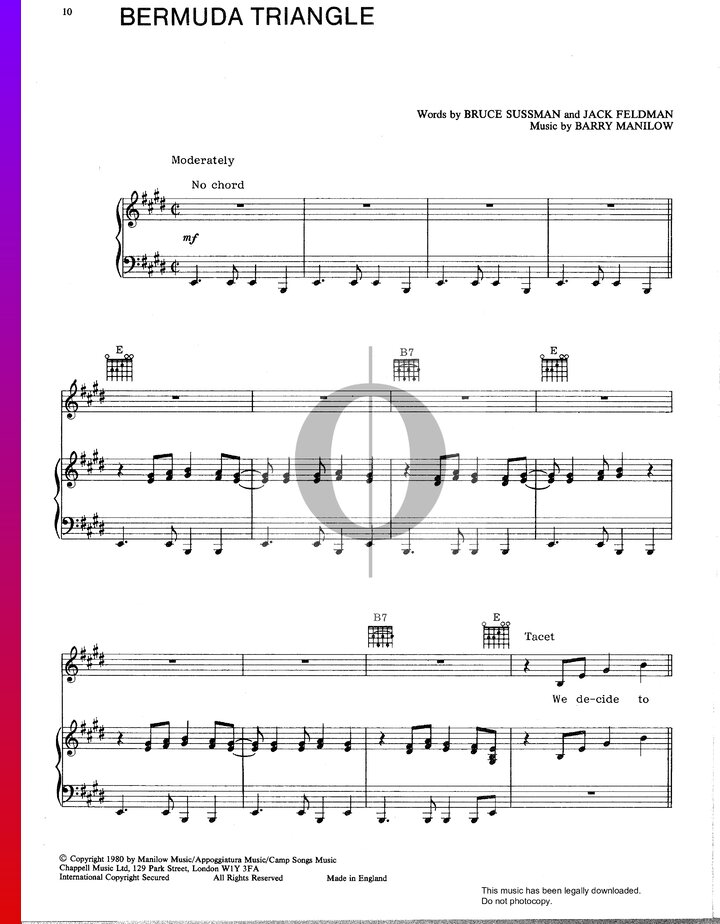 Bermuda Triangle (Barry Manilow) Piano Sheet Music - OKTAV