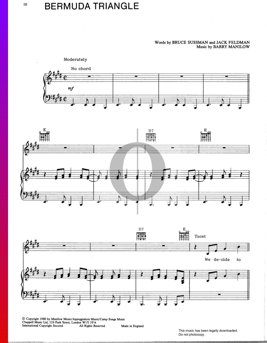 Bermuda Triangle (Barry Manilow) Piano Sheet Music - OKTAV