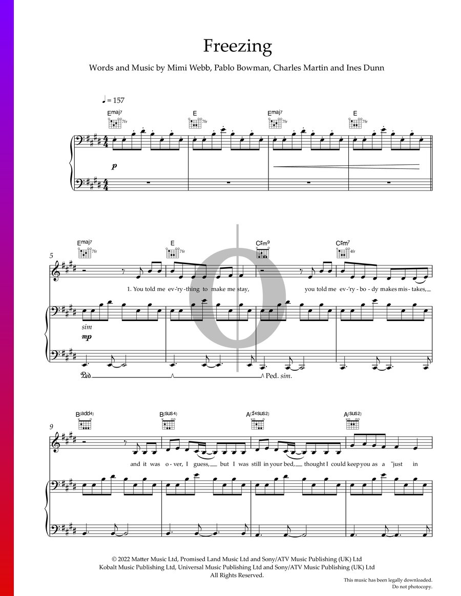 Freezing (Mimi Webb) Piano Sheet Music - OKTAV