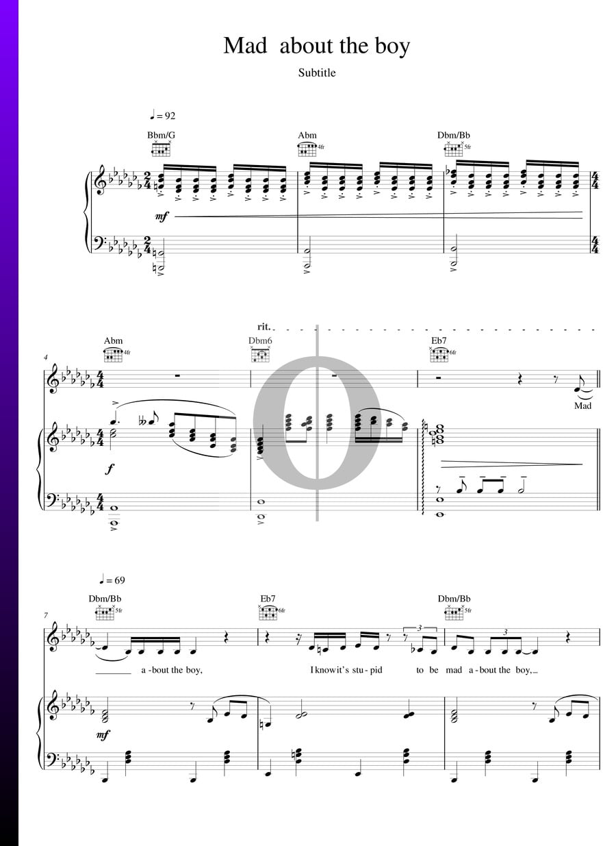 Mad About The Boy (Dinah Washington) Piano Sheet Music - OKTAV