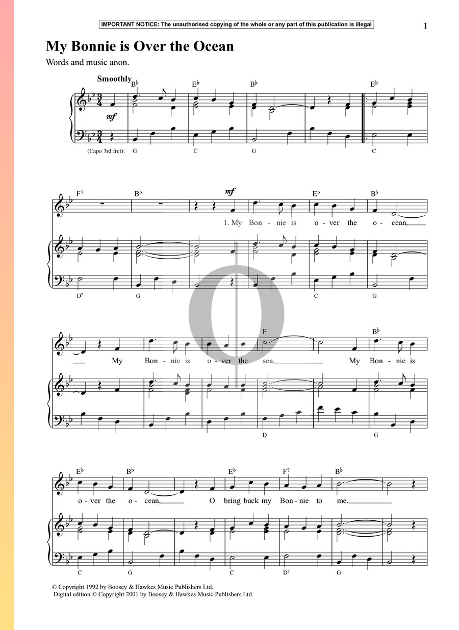 My Bonnie Is Over The Ocean (Anonymous) Piano Sheet Music - OKTAV