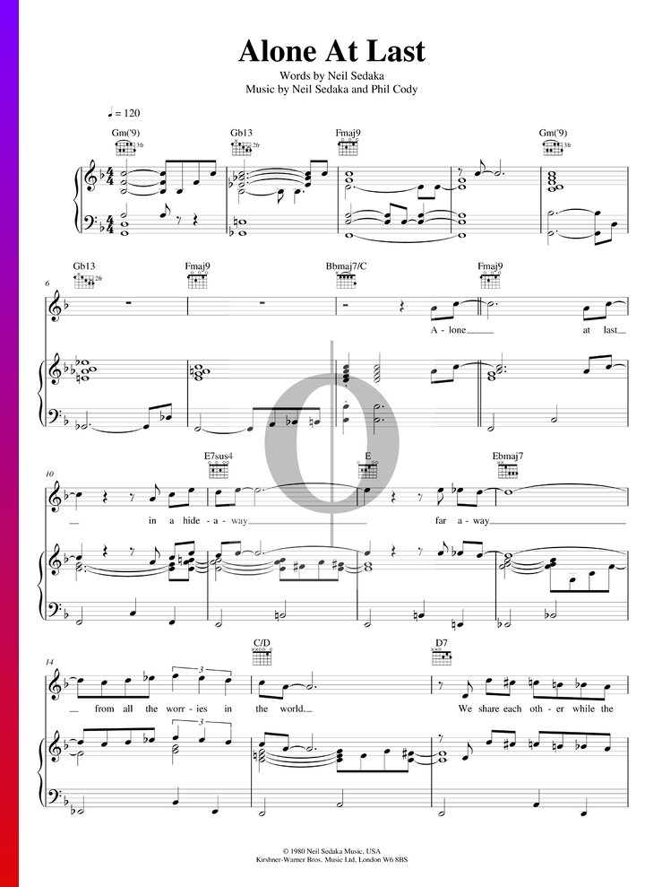 Alone At Last (Neil Sedaka) Piano Sheet Music - OKTAV