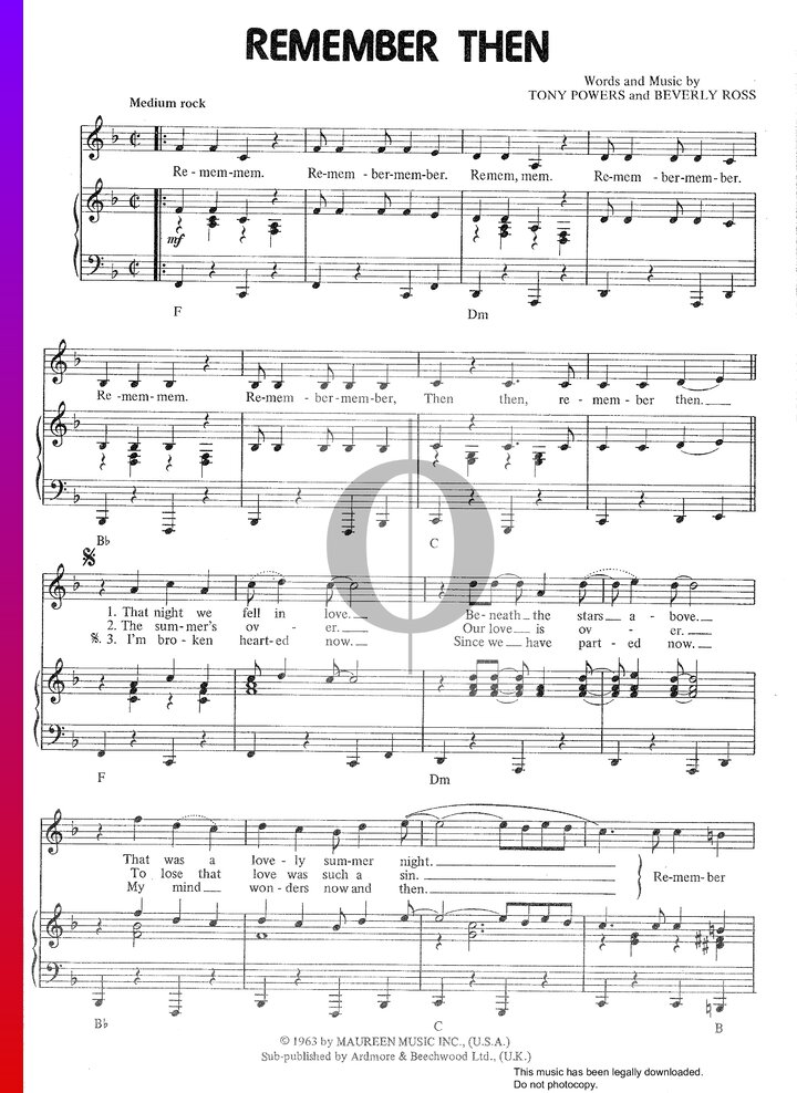 Remember Then Klaviernoten (Showaddywaddy) - OKTAV