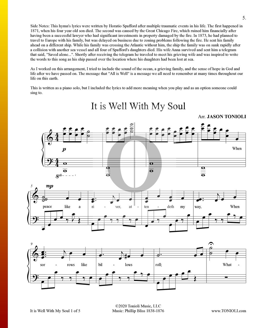 It Is Well With My Soul (Phillip Bliss) Piano Sheet Music - OKTAV