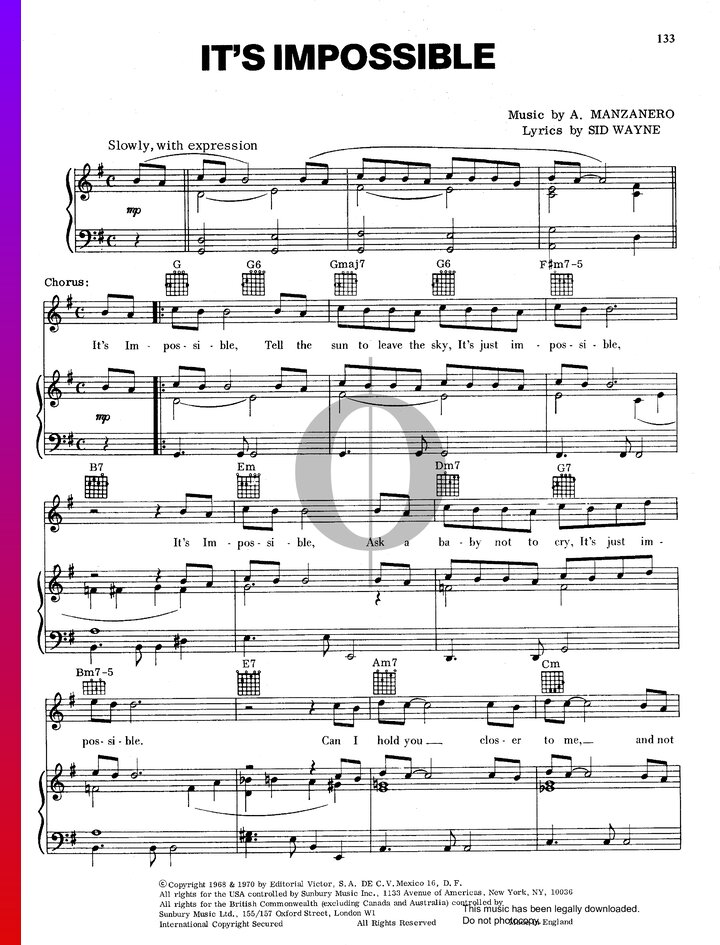 It's Impossible (Elvis Presley) Piano Sheet Music - OKTAV