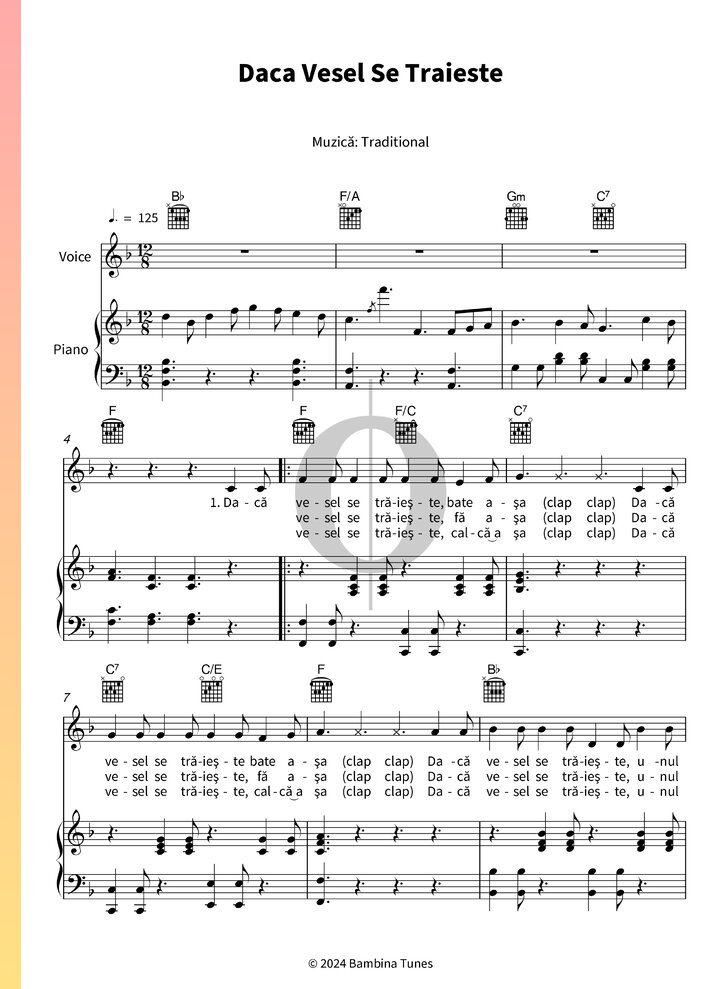 Daca Vesel Se Traieste (Anonymous) Piano Sheet Music - OKTAV
