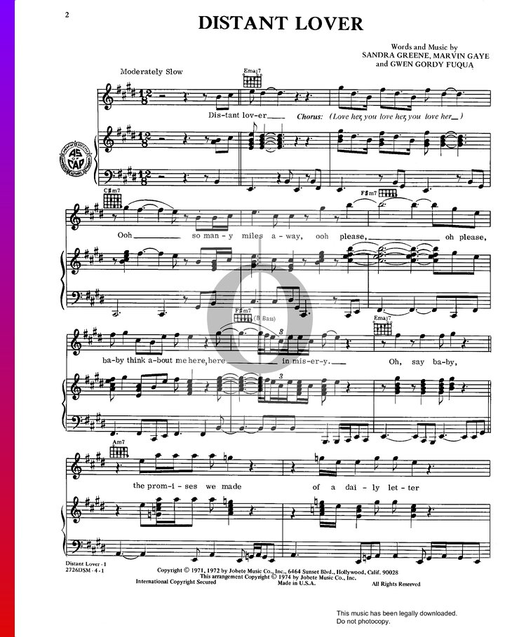 Distant Lover (Marvin Gaye) Piano Sheet Music - OKTAV