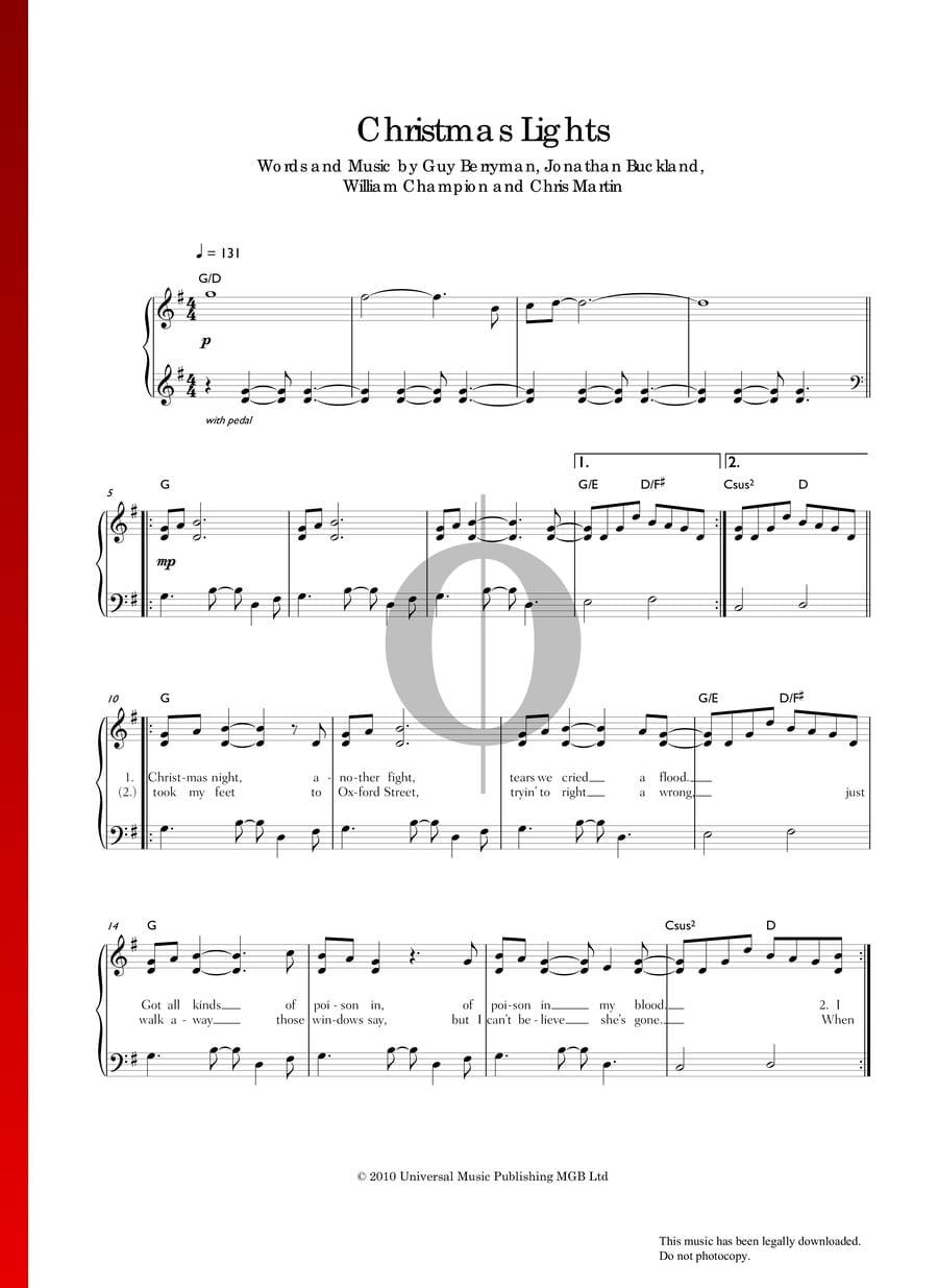 Christmas Lights (Coldplay) Piano Sheet Music - OKTAV