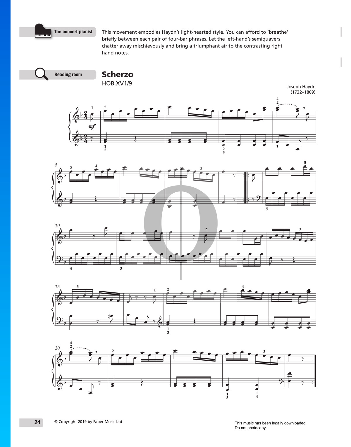 Sonata in F Major, XVI/9: 3. Scherzo (Franz Joseph Haydn) Piano Sheet ...