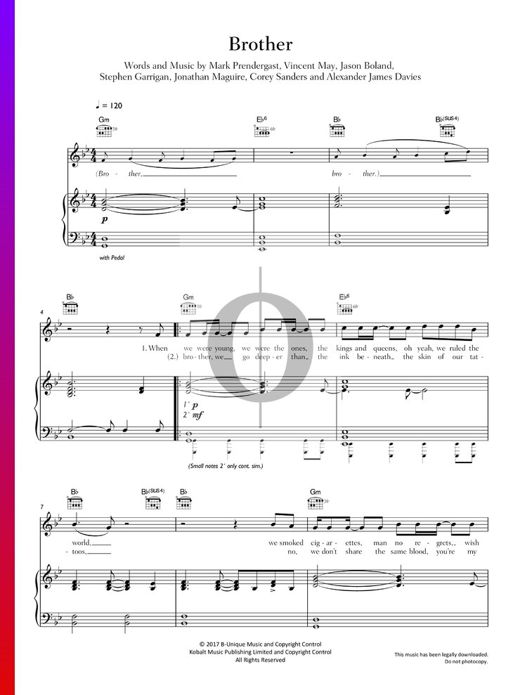 Brother (Kodaline) Piano Sheet Music - OKTAV