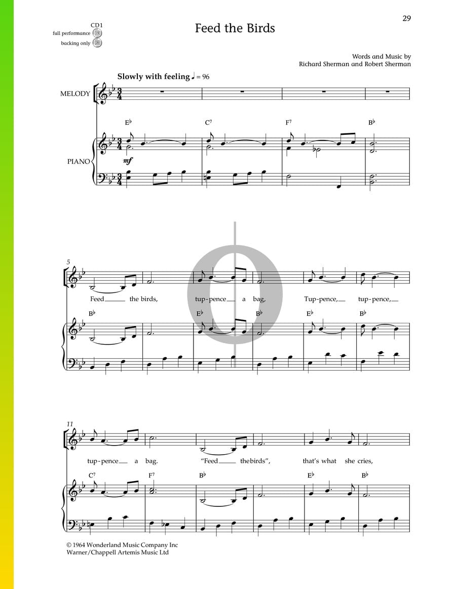 Feed The Birds (Richard Sherman, Robert Sherman) Piano Sheet Music - OKTAV