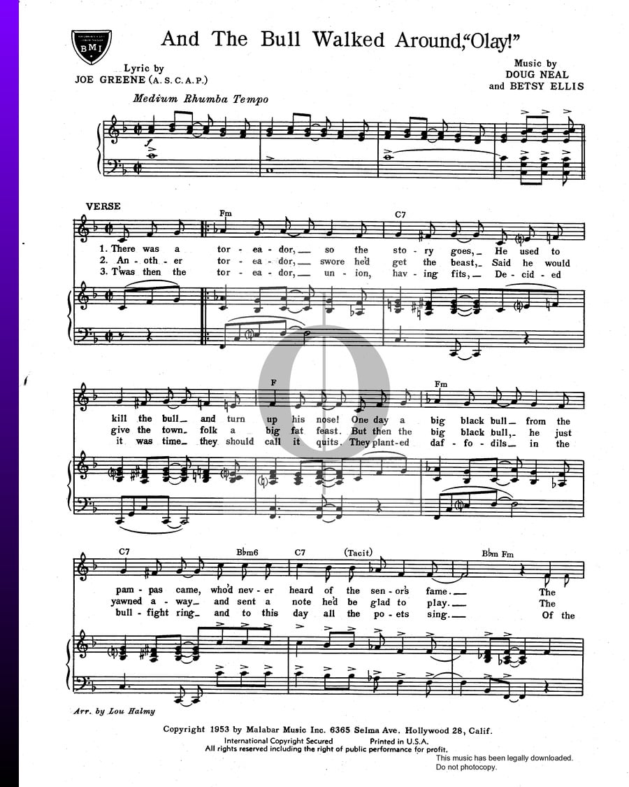 And The Bull Walked Around, "Olay!" (Stan Kenton) Piano Sheet Music - OKTAV